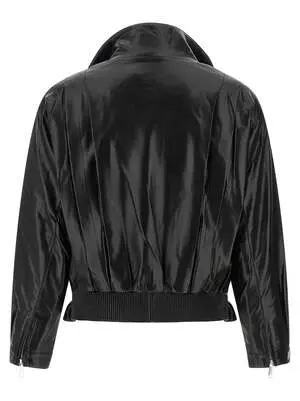 SELF-PORTRAIT Leather Effect Biker Jacket With Pleating And Belt Detail