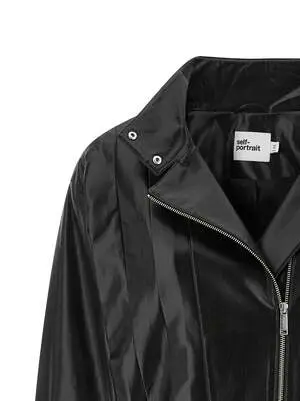 SELF-PORTRAIT Leather Effect Biker Jacket With Pleating And Belt Detail