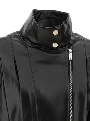 SELF-PORTRAIT Leather Effect Biker Jacket With Pleating And Belt Detail