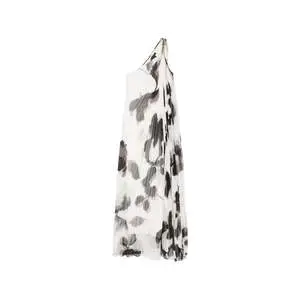 Max Mara Pleated One-shoulder Floral Print Gown - White