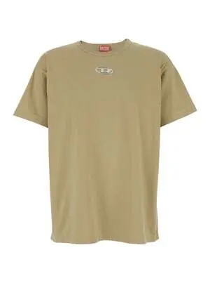 DIESEL® Beige Crew Neck T-shirt With Front Logo In Cotton - Multicolor