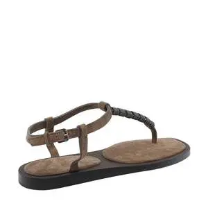 Brunello Cucinelli Leather Slide Sandals With Rhinestones