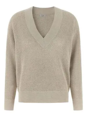 Brunello Cucinelli Openwork Cotton V-neck Sweater - Multicolor