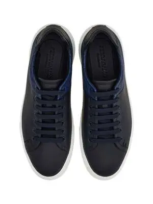 FERRAGAMO Clayton Monogram Jacquard Leather Sneakers - Blue