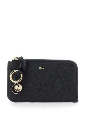Chloé Wallet With Logo Charm On The Front And Top Zip Closure In Grained Leather For - Black