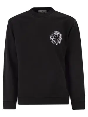Stone Island Oversized Crew Neck Sweatshirt With Outline Compass Print - Black