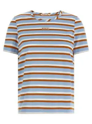 Marni Striped Cotton T-shirt With Logo Patch
