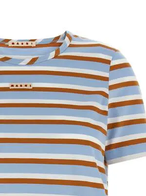 Marni Striped Cotton T-shirt With Logo Patch