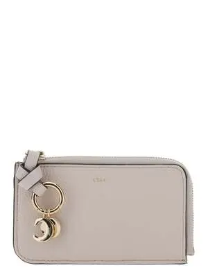 Chloé Chloé Women Wallet With Logo Charm On The Front And Top Zip Closure In Grey Hammered Leather For Women Gray
