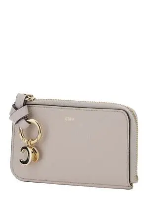 Chloé Wallet With Logo Charm On The Front And Top Zip Closure In Grey Hammered Leather For - Gray