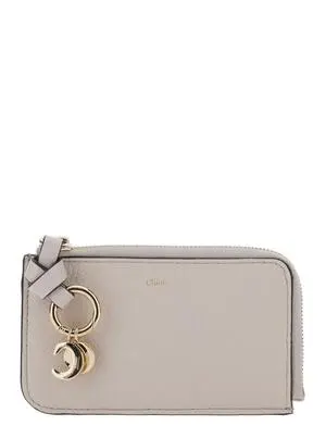 Chloé Wallet With Logo Charm On The Front And Top Zip Closure In Grey Hammered Leather For - Gray