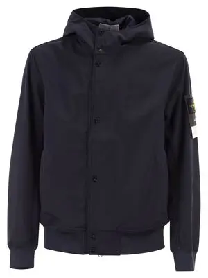 Stone Island Hooded Technical Jacket With Water-resistant Membrane - Blue