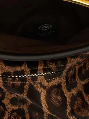 TOD'S Animal Print Leather Shoulder Bag - Brown