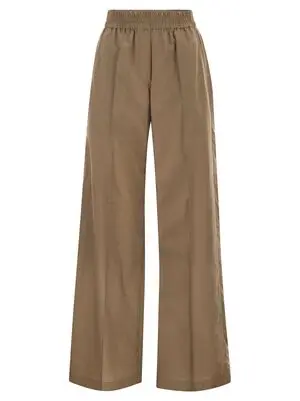 Brunello Cucinelli Wide-leg Cotton-nylon Poplin Trousers With Elasticated Waist - Brown