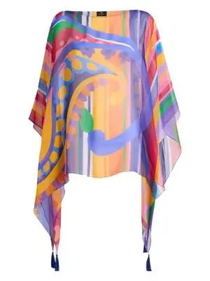 Etro Paisley Print Silk Poncho Top