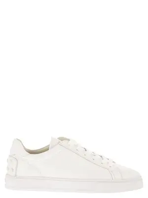 TOD'S Leather Trainers With Studded Heel Detail - White