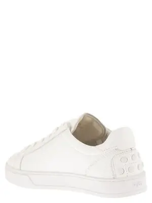 TOD'S Leather Trainers With Studded Heel Detail - White