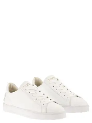TOD'S Leather Trainers With Studded Heel Detail - White