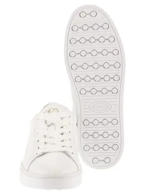 TOD'S Leather Trainers With Studded Heel Detail - White