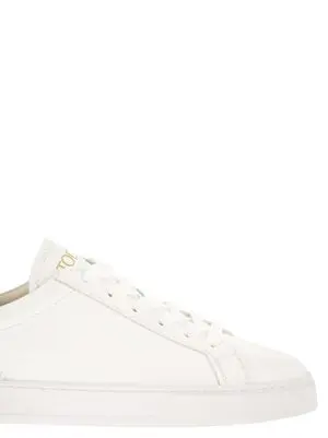 TOD'S Leather Trainers With Studded Heel Detail - White