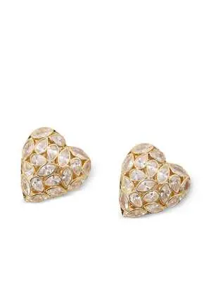 SELF-PORTRAIT Heart-shaped Earrings With Cubic Zirconia In Gold-tone Brass - Silver