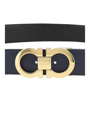 FERRAGAMO Reversible Leather Belt With Gancini Buckle - Blue