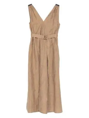 Brunello Cucinelli V-neck Belted Midi Dress - Multicolor