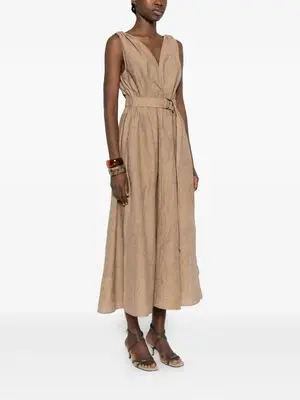 Brunello Cucinelli V-neck Belted Midi Dress - Multicolor