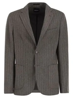 BOSS Slim-fit Blazer In Stretch Striped Flannel - Gray