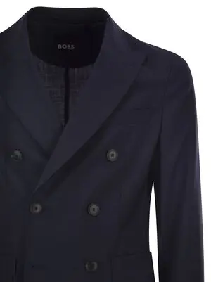 BOSS Double-breasted Blazer In Virgin Wool - Blue
