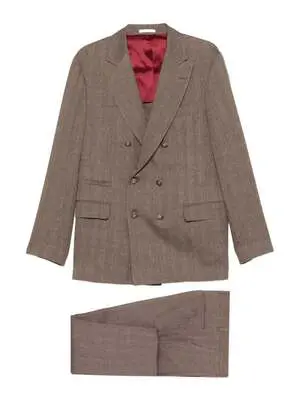 Brunello Cucinelli Linen And Virgin Wool Chevron Leisure Suit - Brown
