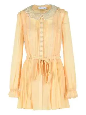 SELF-PORTRAIT Short Pleated Dress With Embellished Collar - Multicolor