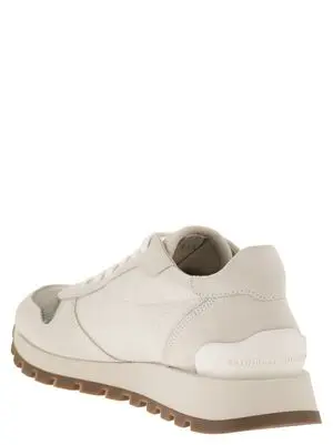 Brunello Cucinelli Leather And Fabric Lace Up Trainers