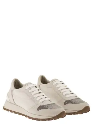 Brunello Cucinelli Leather And Fabric Lace Up Trainers