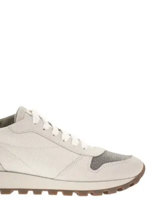 Brunello Cucinelli Leather And Fabric Lace Up Trainers