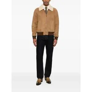 Saint Laurent Suede Bomber Jacket With Fur Collar