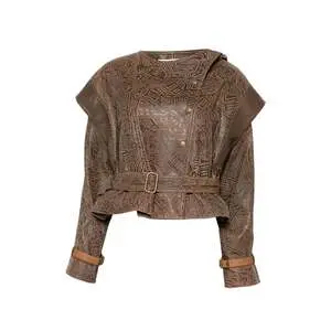 Isabel Marant Étoile Cropped Belted Leather Jacket - Brown
