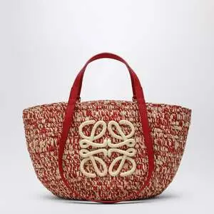 Loewe Raffia And Leather Medium Basket Bag - Red