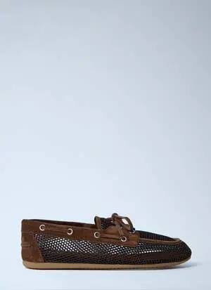 Miu Miu Mesh Loafers With Suede Trim - Brown