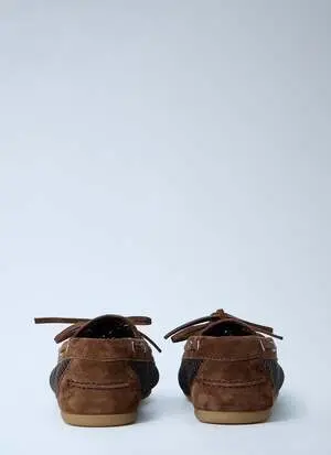 Miu Miu Mesh Loafers With Suede Trim - Brown