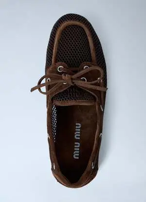 Miu Miu Mesh Loafers With Suede Trim - Brown