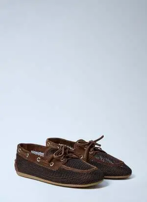 Miu Miu Mesh Loafers With Suede Trim - Brown