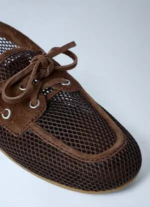 Miu Miu Mesh Loafers With Suede Trim - Brown