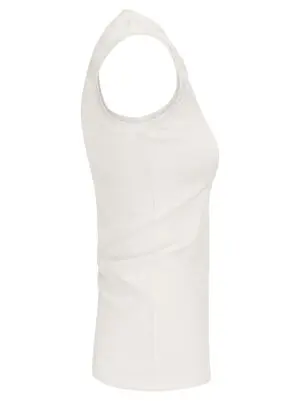 Brunello Cucinelli Ribbed Jersey V-neck Top With Embellished Insert - White