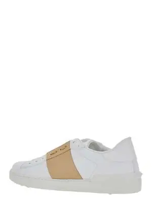 Valentino Garavani Leather Open Low Top Sneakers With Logo Tab And Rockstud Detail - White