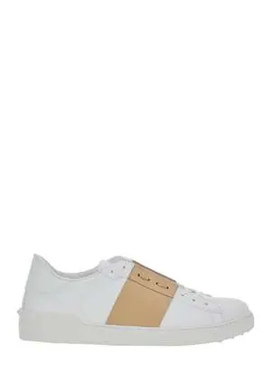 Valentino Garavani Leather Open Low Top Sneakers With Logo Tab And Rockstud Detail - White