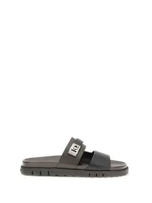FERRAGAMO Double Strap Leather Sandals With Gancini Detail