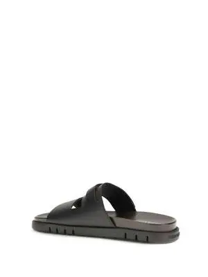FERRAGAMO Double Strap Leather Sandals With Gancini Detail