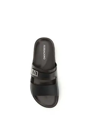 FERRAGAMO Double Strap Leather Sandals With Gancini Detail
