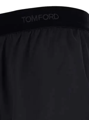 TOM FORD Stretch Silk Shorts With Logo Lettering - Black